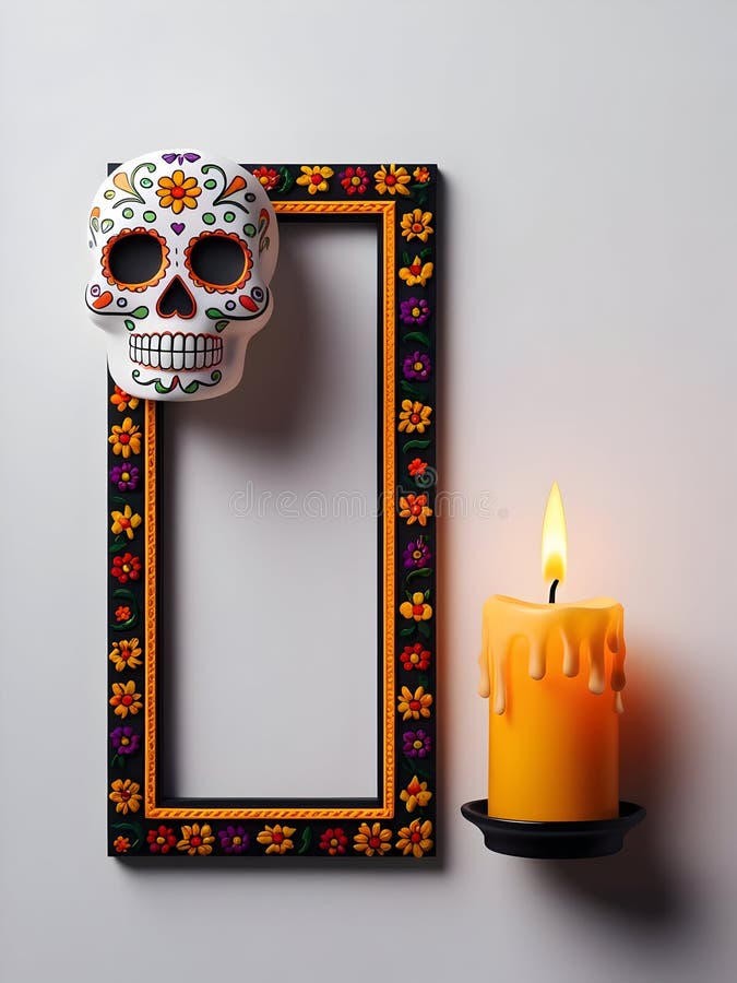 3D Sugar Skull and Candle Border with Copy Space Concept As a Border ...
