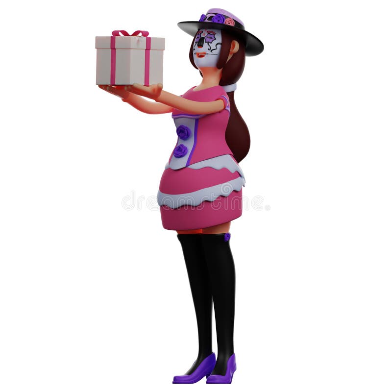 3D Sugar Skull Cartoon Design Having a Special Gift Stock Illustration ...