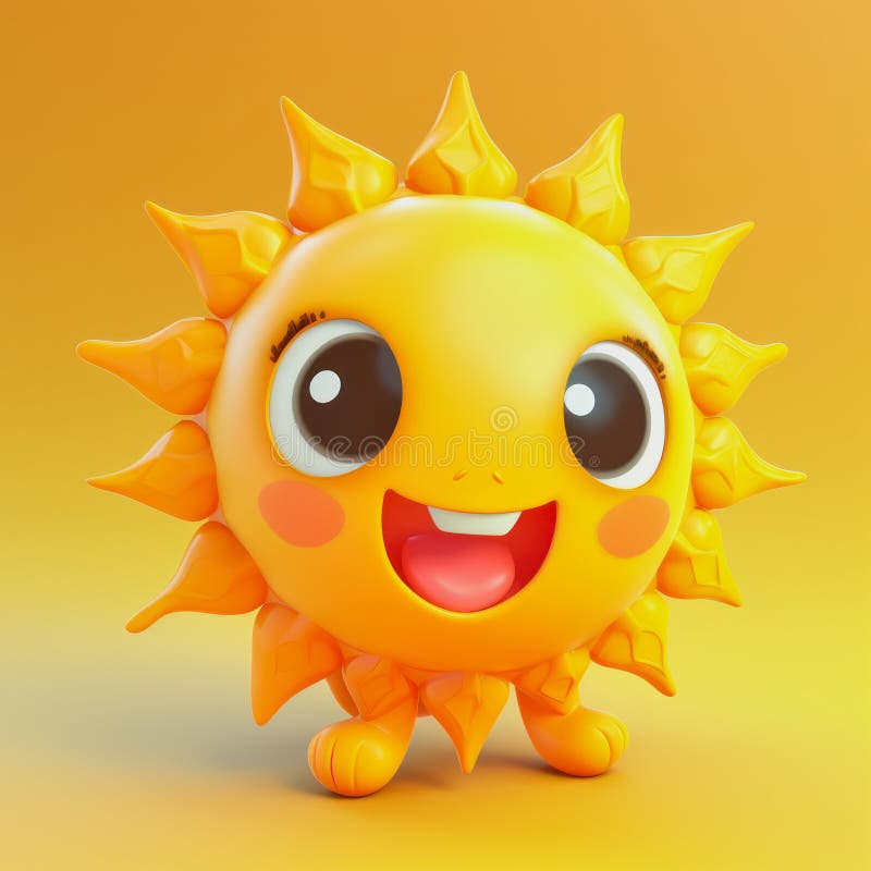 3d Sun Character Against Yellow Background Stock Image - Image of ...