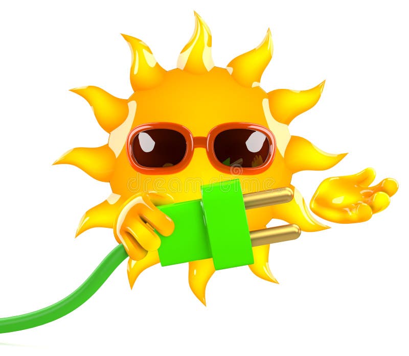 3d Sun Character Connects the Green Energy Stock Illustration ...