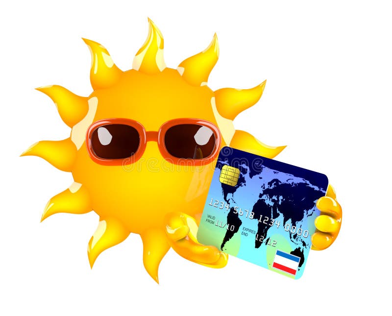 3d Sun Character Pays with a Credit Card Stock Illustration ...