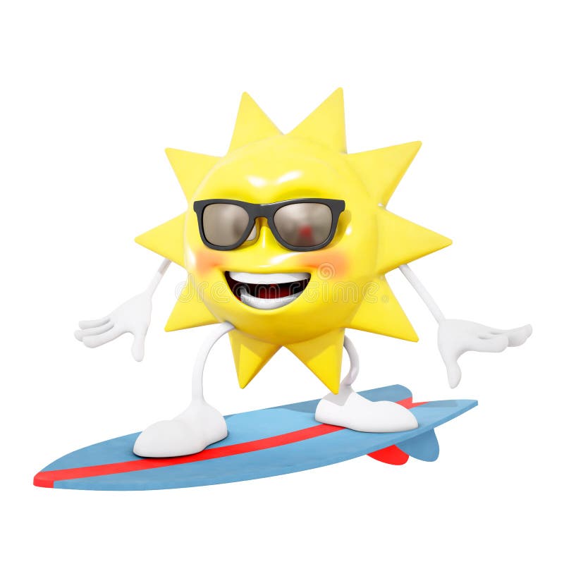 3D sun character surfing stock illustration. Illustration of sports ...
