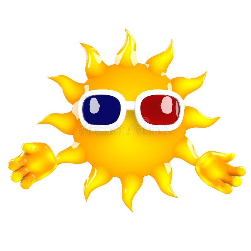 3d Sun Character Wearing 3d Glasses Stock Illustration - Illustration ...