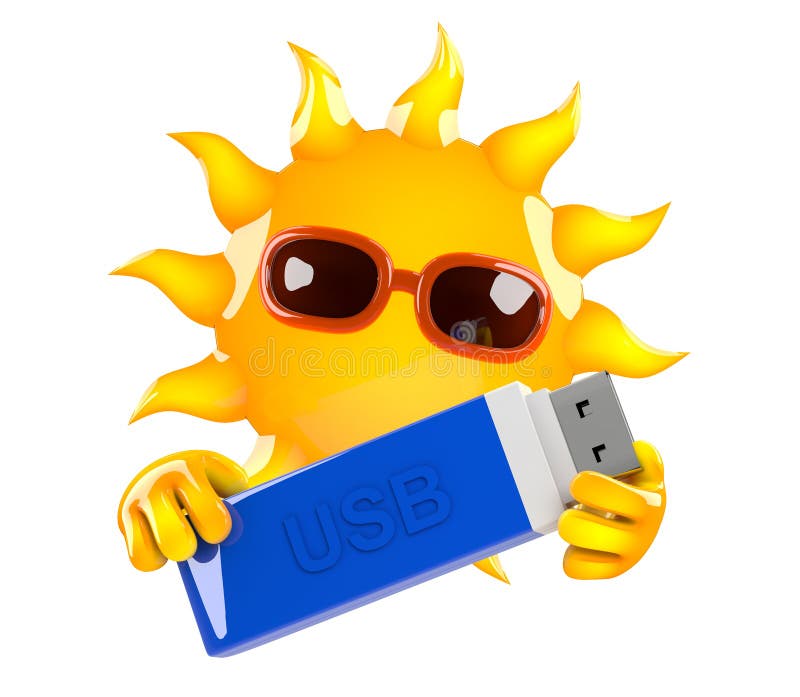 3d Sun holds a USB drive stock illustration. Illustration of backup ...