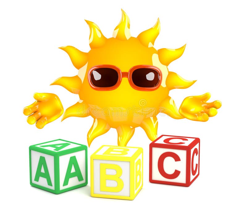 3d Sun learns the alphabet stock illustration. Illustration of happy ...