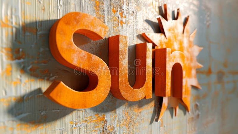3D "Sun" Sign with Bright Orange Tones on Textured Background Stock ...