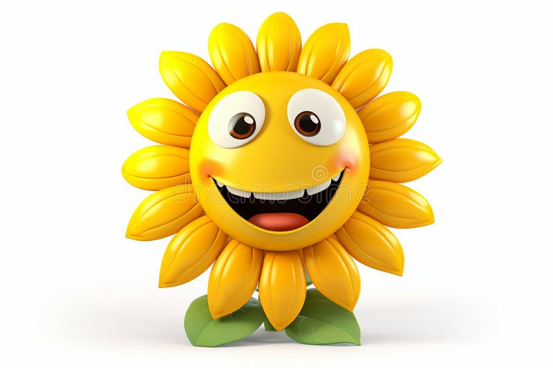 3D Sunflower Cartoon Character Beams with Joy Stock Illustration ...