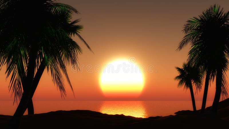 3D sunset landscape stock illustration. Illustration of landscape ...