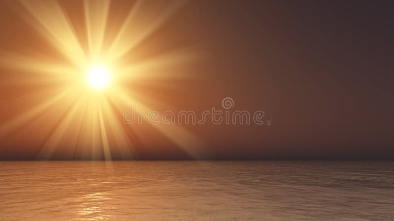 3D sunset ocean landscape stock illustration. Illustration of vintage ...