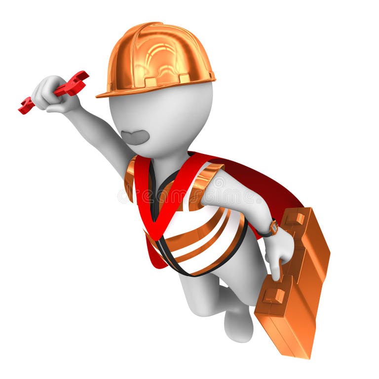 3d Super Worker with Wrench. Stock Illustration - Illustration of ...
