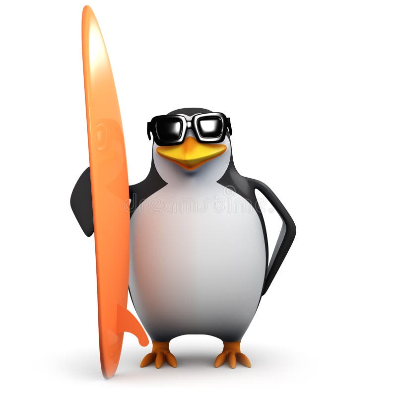 3d Surfer Penguin with Surfboard Stock Illustration - Illustration of ...