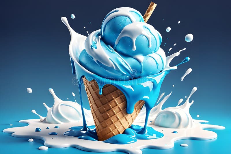3D Surreal Ice Cream Splash on Blue Background Stock Illustration ...