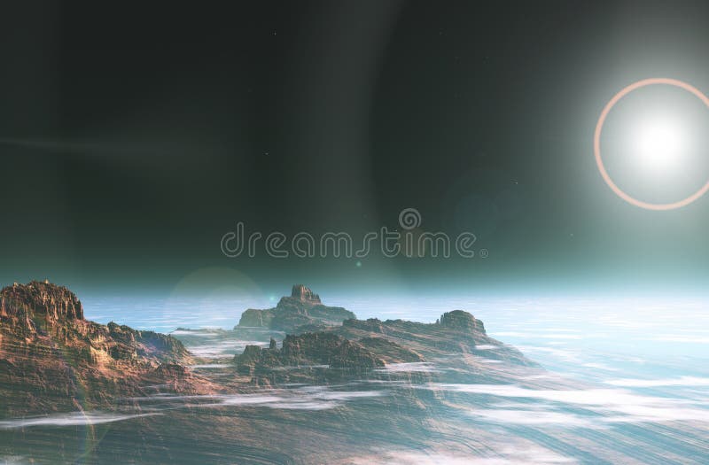 3D surreal space landscape stock illustration. Illustration of ...