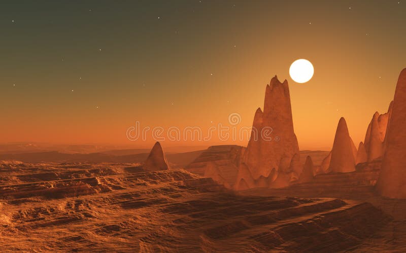 3D surreal space landscape stock illustration. Illustration of ...