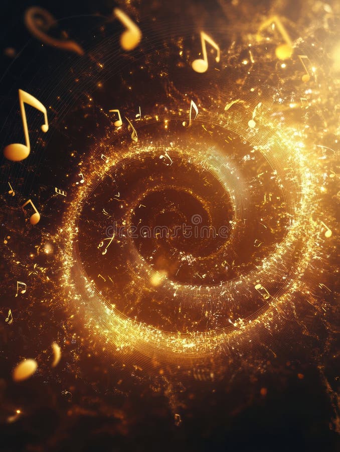 3D Swirling Golden Music Notes Create a Mesmerizing Spiral Pattern in a ...