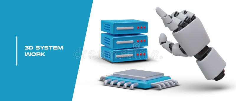 3d System Work Concept. Realistic 3d Hand and Server System Stock ...