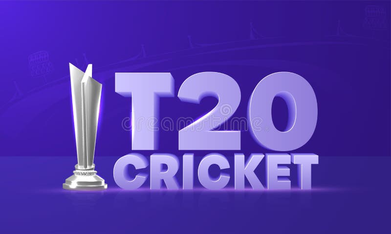 3D T20 Cricket Font with Silver Trophy Cup on Blue Stock Illustration ...