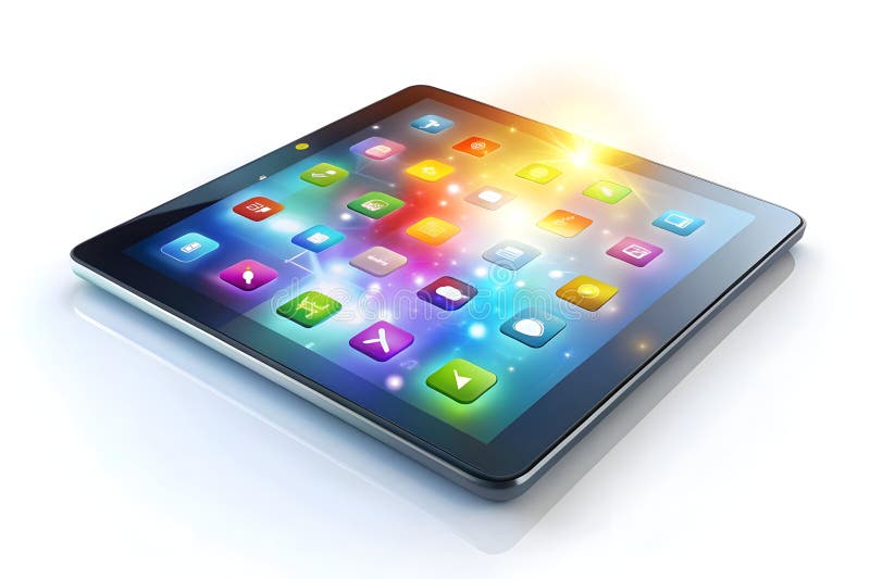 3D Tablet with Holographic Icons Concept As a Tablet Lying Flat on a ... 3D Tablet with Holographic Icons Concept As a Tablet Lying Flat on a ...