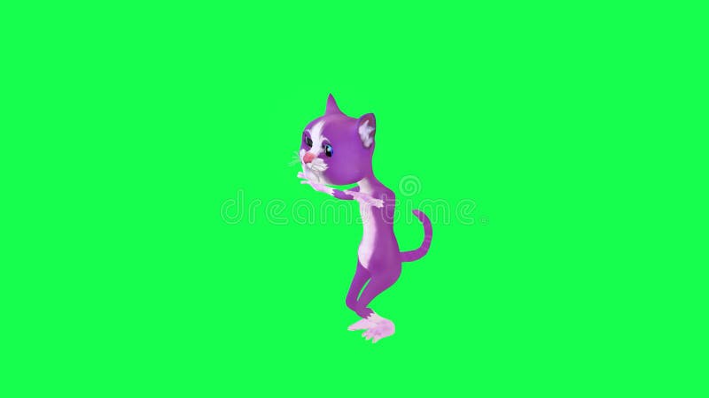 A 3D Talking Purple Cat Jumps Over a Wall from a Opposite Angle on a ...