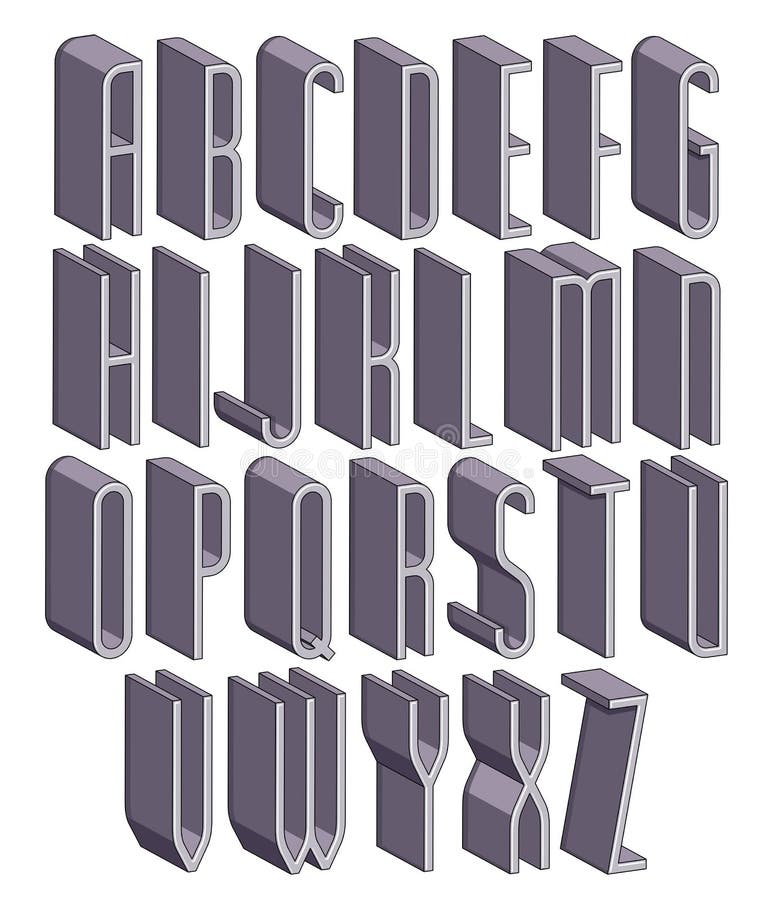 3d Tall and Thin Font, Monochrome Three-dimensional Alphabet. Stock ...