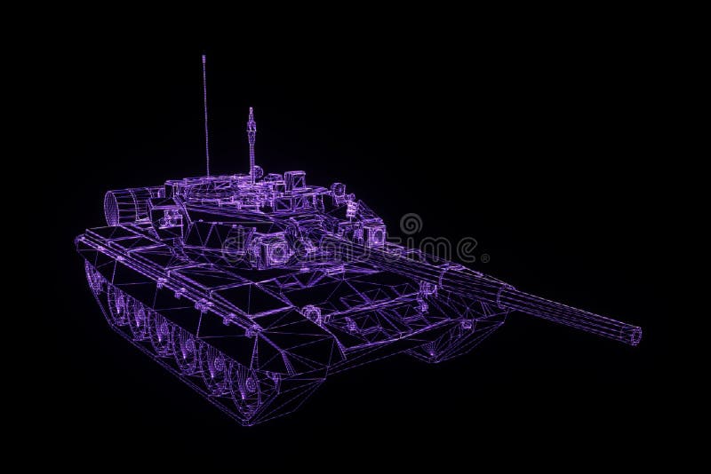 3D Tank Hologram Wireframe in Motion. Nice 3D Rendering Stock ...