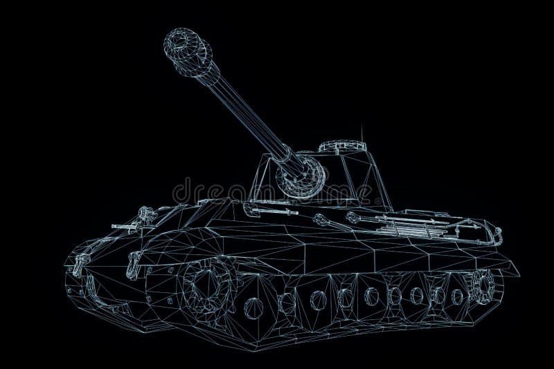 3D Tank Hologram Wireframe in Motion. Nice 3D Rendering Stock ...