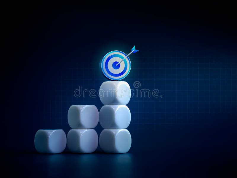3d Target Icon on the Top of Wooden Cube Blocks, Bar Graph Chart Steps ...