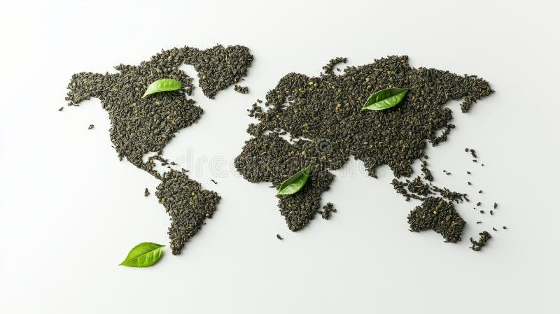 3D Tea Leaf Range on World Map on White Background Stock Illustration ...