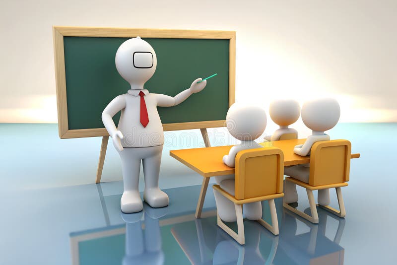 3D Teacher Teaches 3D Kids in Class. Generative Ai Stock Illustration ...