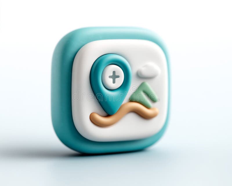 3D Teal App Icon with Mountain Location Stock Illustration ...