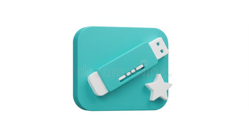 3D Teal USB Icon with Star stock illustration. Illustration of label ...