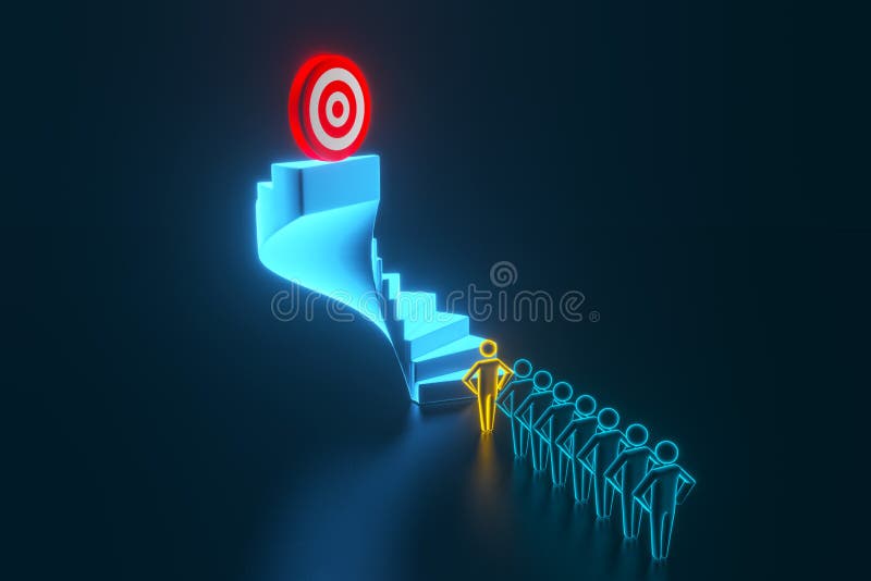 3d Team Businessman Going To the Target on Top of the Stairs. 3d ...