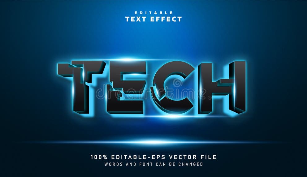3D Tech Text Effect - Editable Text Effect Stock Vector - Illustration of fully, burnished ...