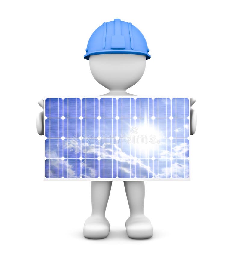 3d Technical Man with Solar Panel Stock Illustration - Illustration of ...