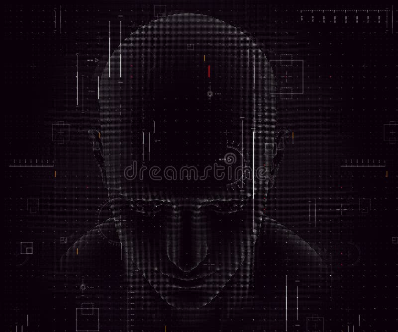 3D Techno Background with Male Figure and Coding Design Stock ...