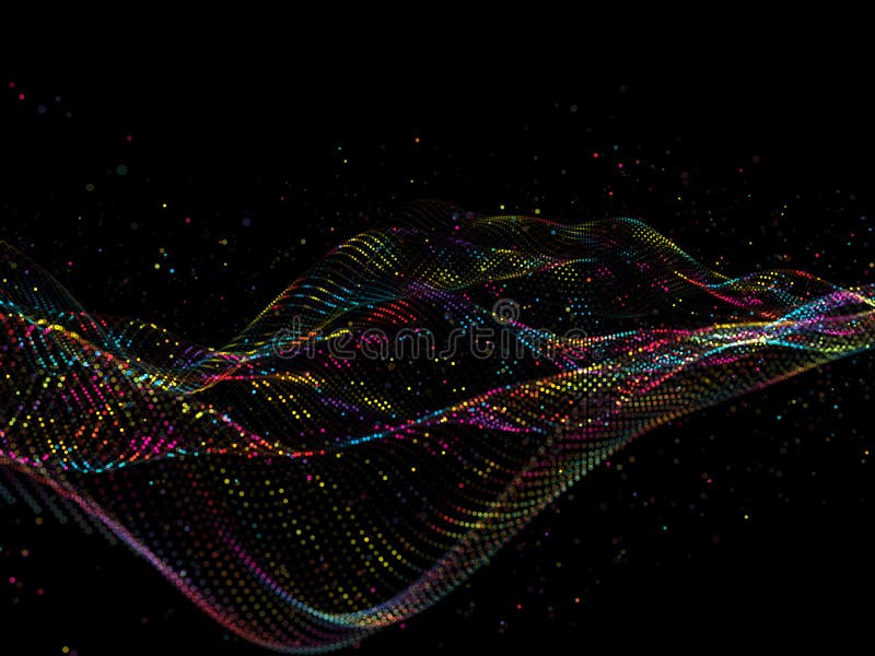 3D Techno Background with Rainbow Coloured Particles Stock Illustration ...