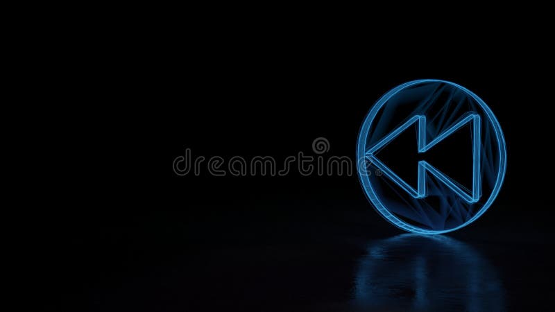 3d Glowing Wireframe Symbol of Symbol of Rewind Isolated on Black ...