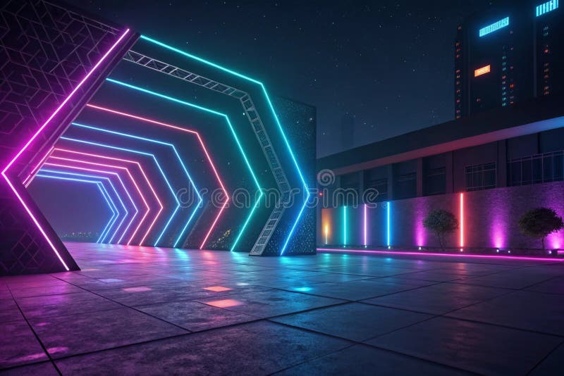 3d Technology Abstract Neon Light Background, Empty Space Scene ...