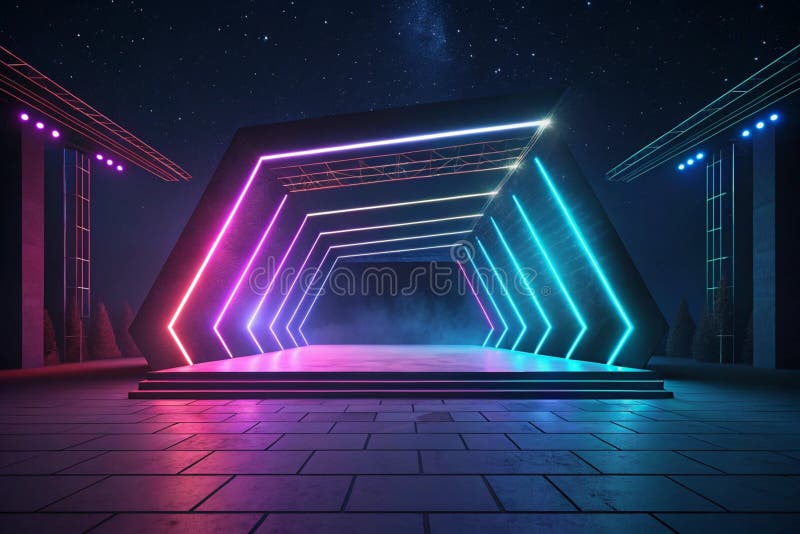 3d Technology Abstract Neon Light Background, Empty Space Scene ...