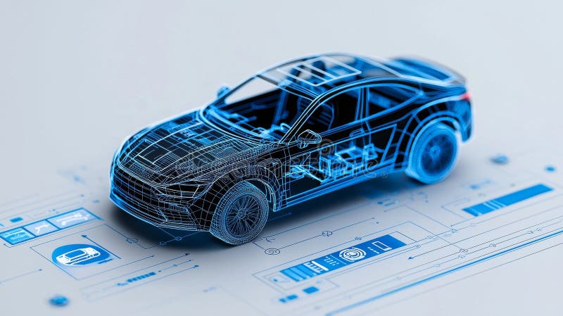 A 3D Technology Particle Line-based Smart Car. Stock Illustration ...