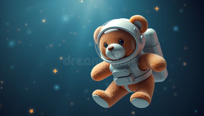 A 3D Teddy Bear Astronaut Floating in Space with Stars and Galaxies in ...