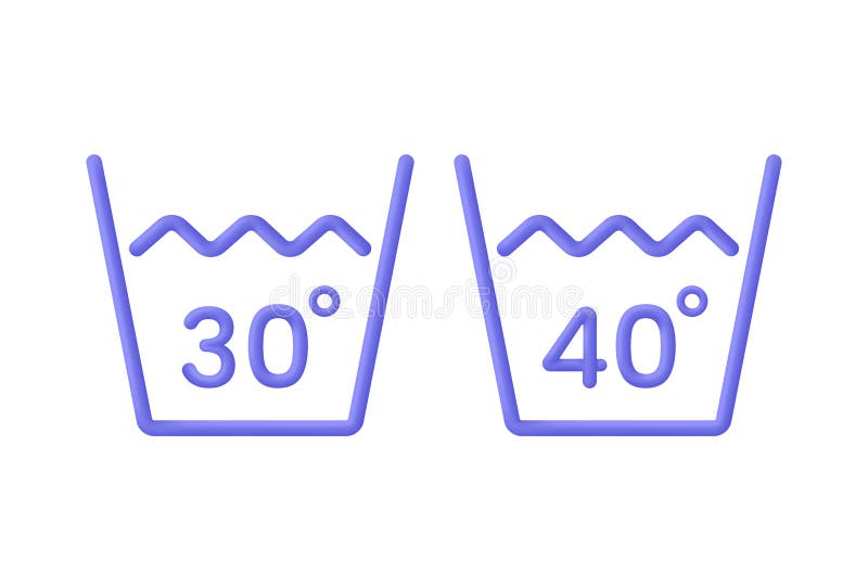 3D Temperature Wash Icon. Wash at 30 or at 40 Degrees or Bellow Icon ...