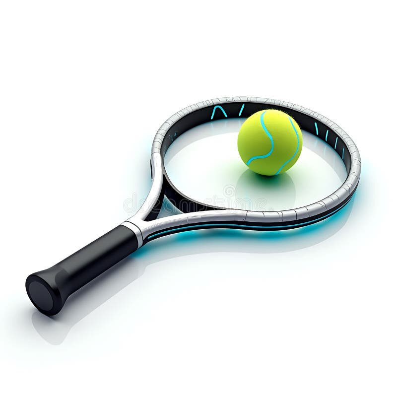 3D Tennis Racket with Ball on Top Stock Illustration - Illustration of ...