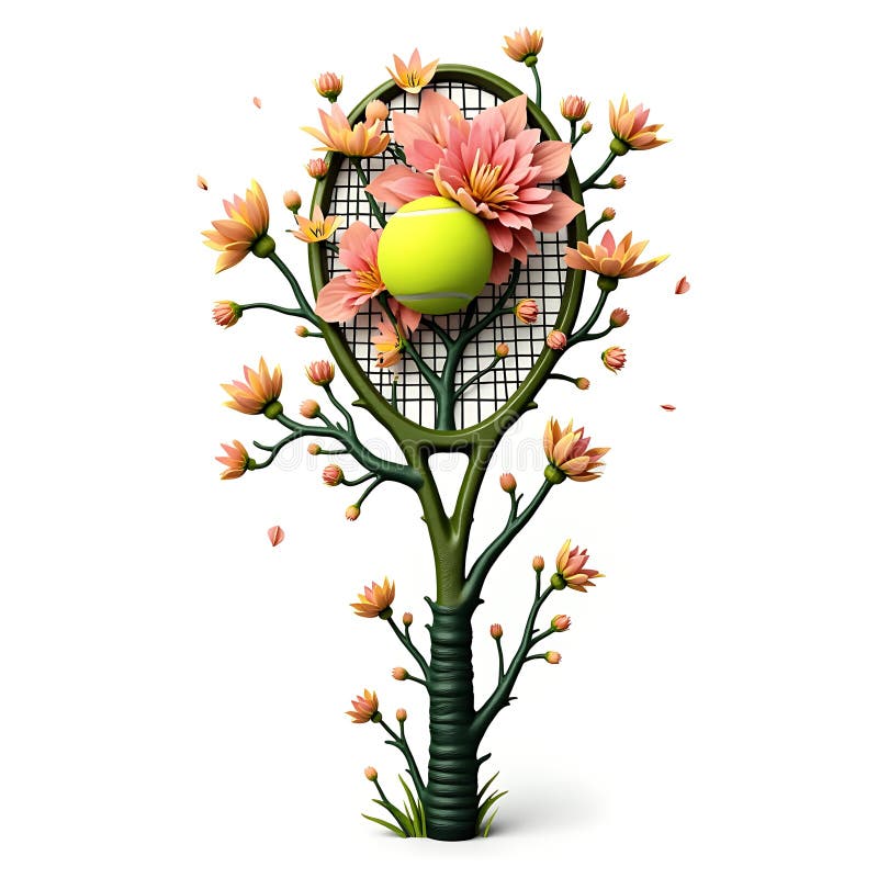 3D Tennis Racket with Ball on Top Stock Illustration - Illustration of ...