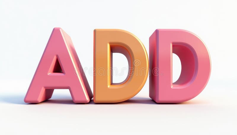 3D Text ADD in Vibrant Colors on a White Background. Stock Illustration ...