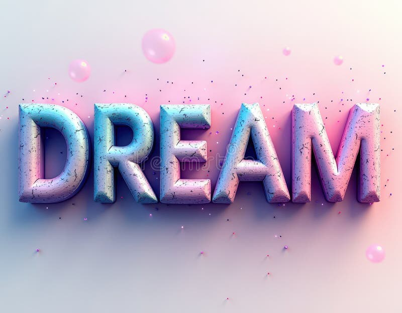 3D Text DREAM with a Shiny Gradient Effect and Floating Bubbles. Stock ...