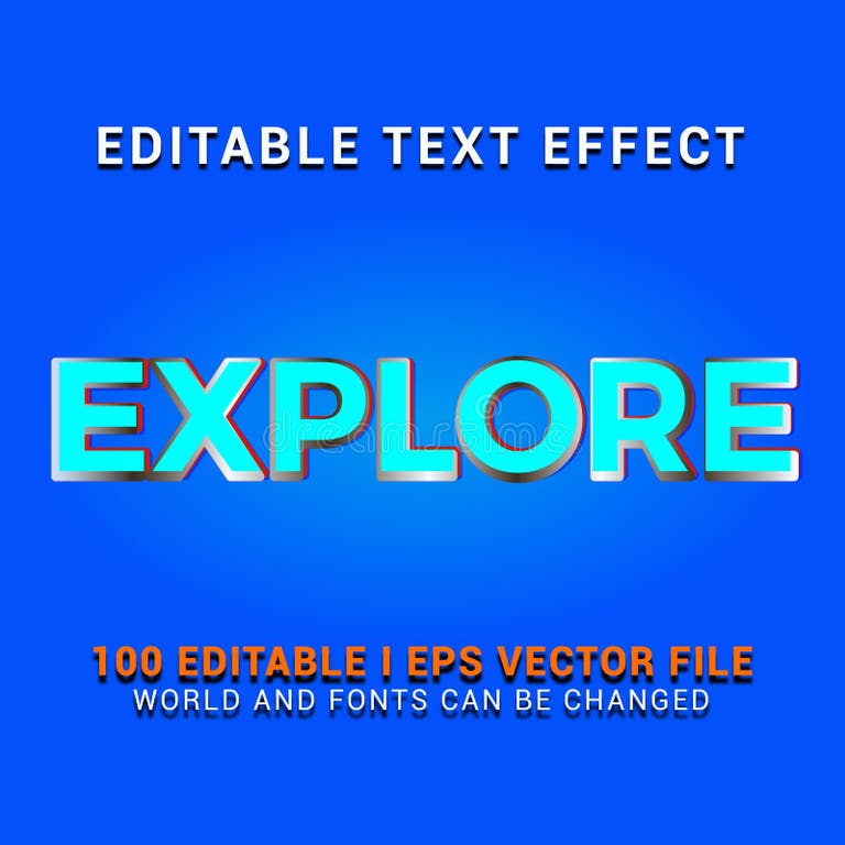 3d Text Effect Explore with Blue Background Stock Vector - Illustration ...
