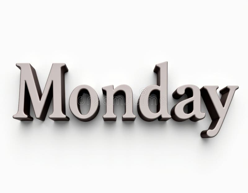 3D Text Representation of Monday in a Metallic Finish on a White ...
