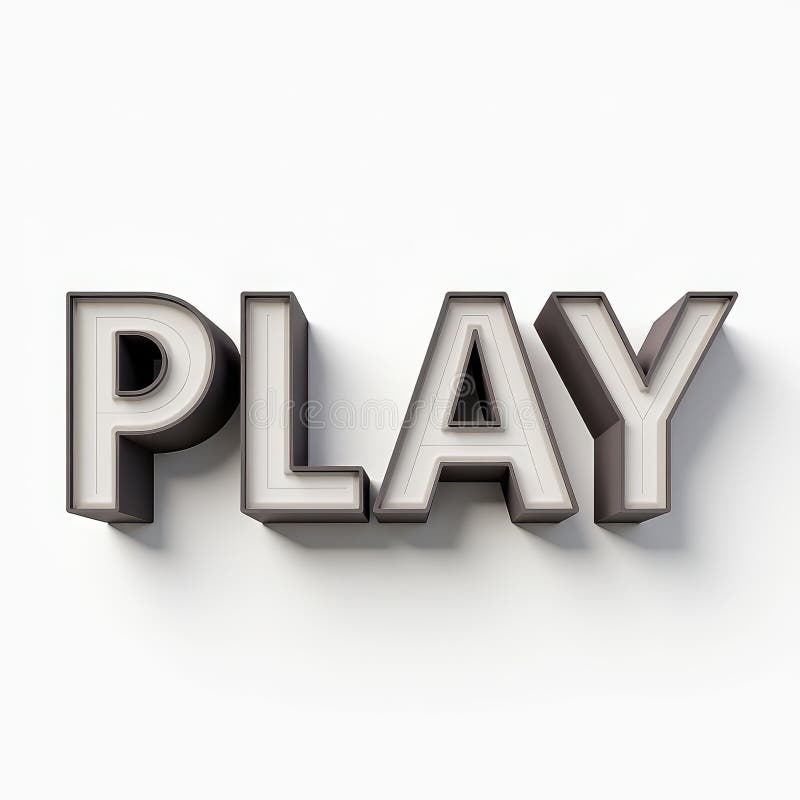 3D Text Spelling PLAY in Bold, Metallic Letters on a White Background ...