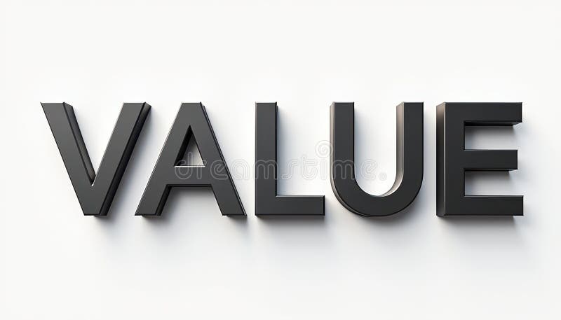 3D Text Spelling VALUE in Bold, Black Letters on a White Background ...